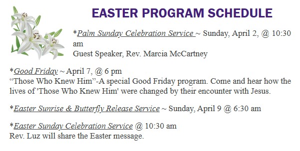 Easter Program Schedule | Unity of Citrus County